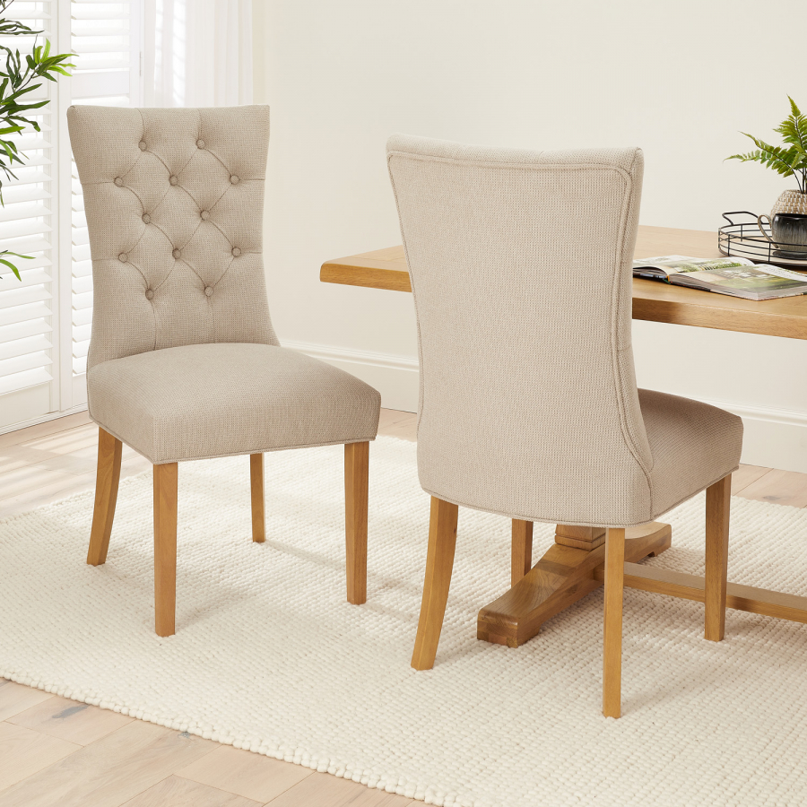Chester Natural Oatmeal Fabric Dining Chair with Oak Legs | The ...