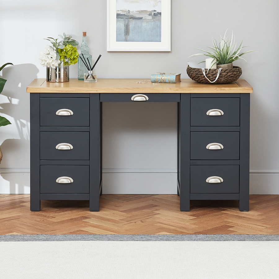 Cotswold Charcoal Grey Painted Large Twin Pedestal Desk | The Furniture ...