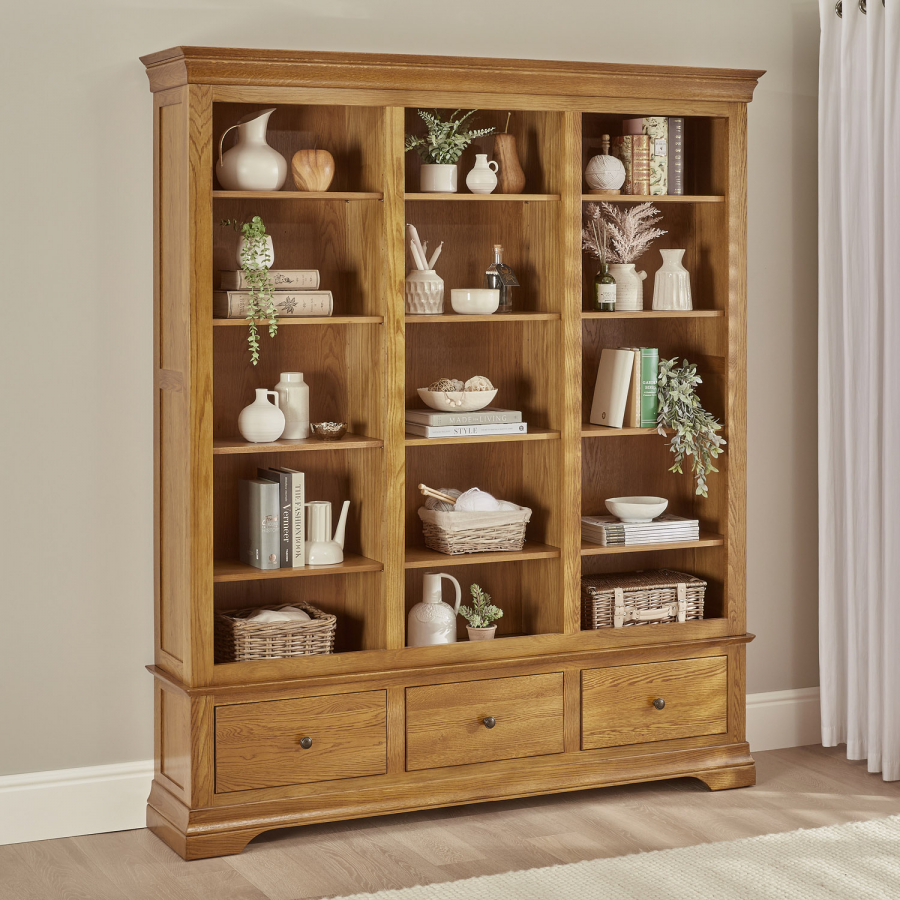 French Louis Oak Extra Large Grand Library Bookcase with 3 Drawers ...