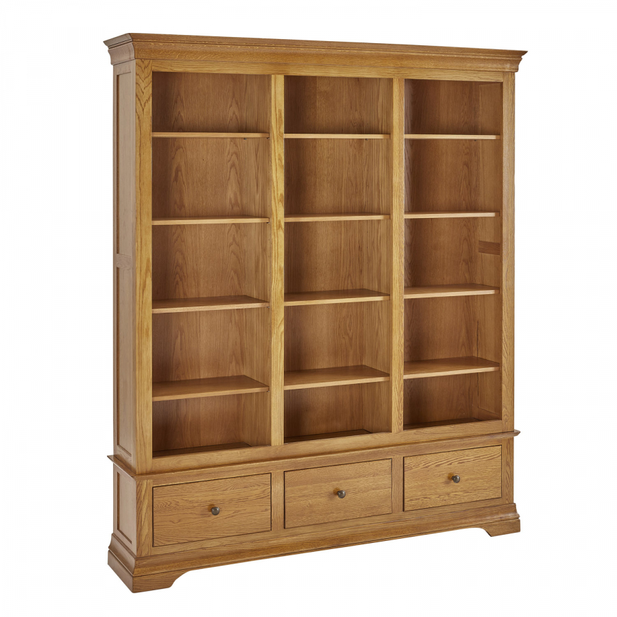 French Louis Oak Extra Large Grand Library Bookcase with 3 Drawers ...
