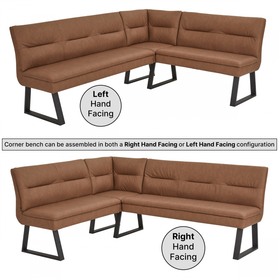 Bronx Industrial Corner Dining Bench and 3 Chairs Set – Tan Brown Faux ...