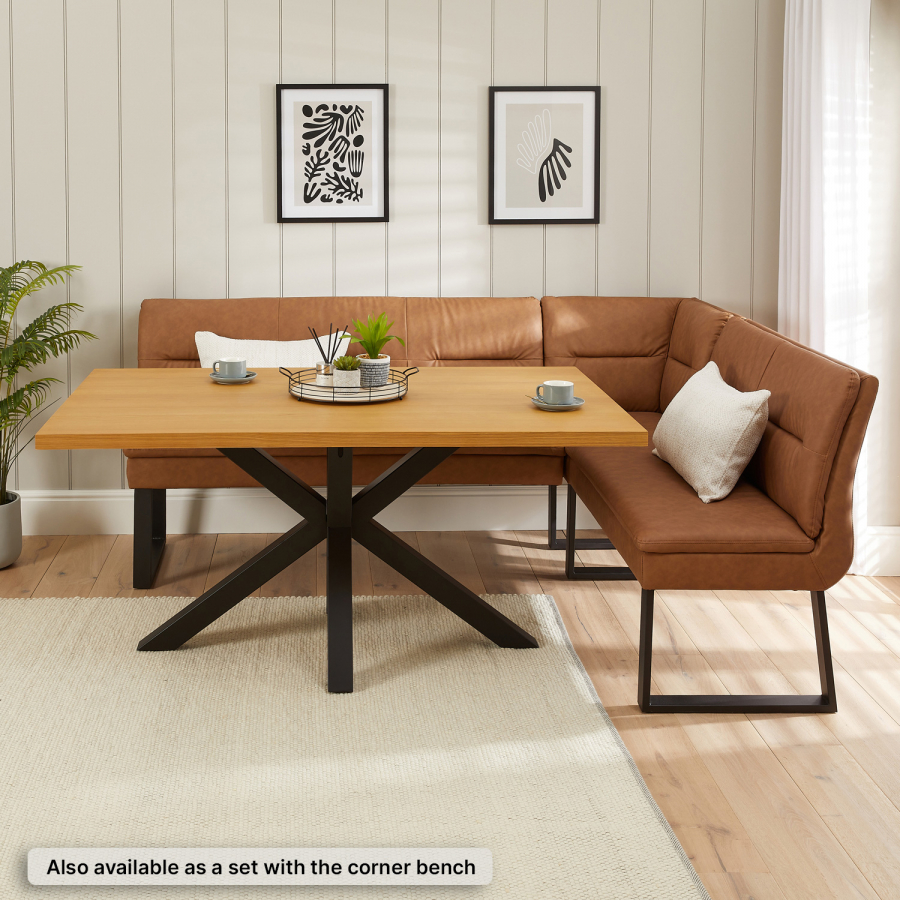 Starburst Oak 1.6m Dining Table & Bronx Tan Brown Corner Bench & Low ...