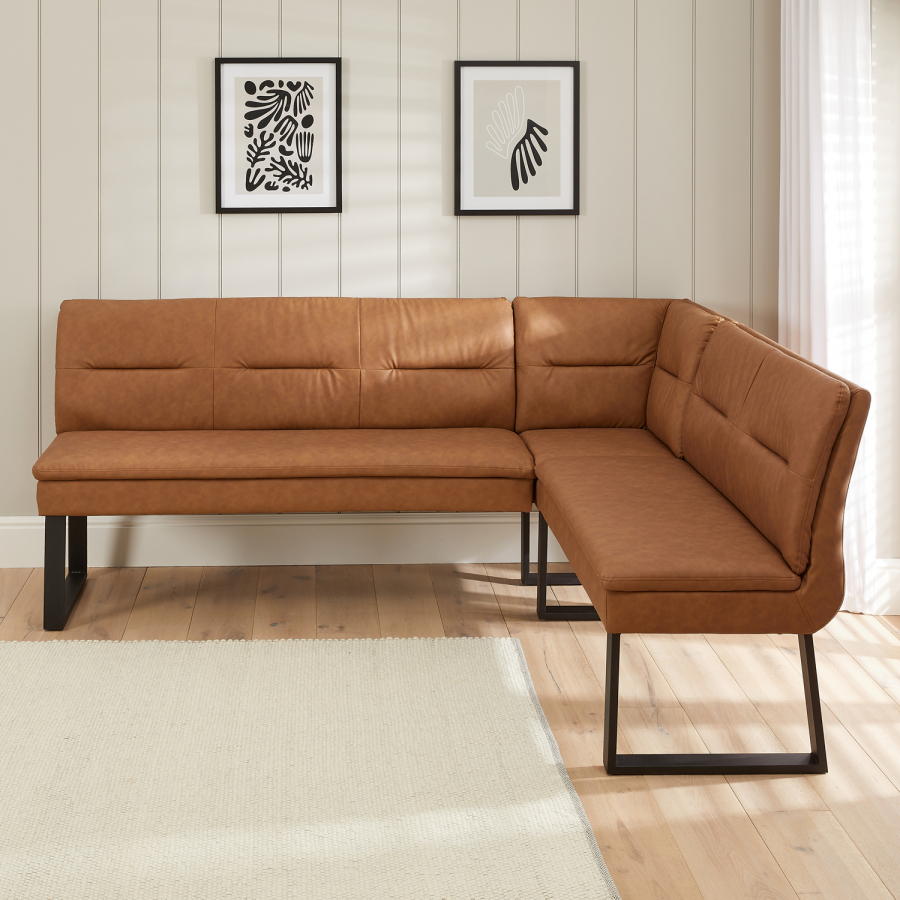 Starburst Oak 1.6m Dining Table & Bronx Tan Brown Corner Bench & Low ...