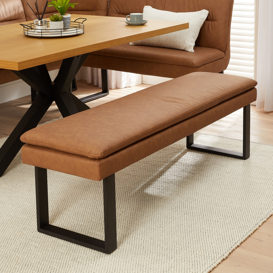Starburst Oak 1.6m Dining Table & Bronx Tan Brown Corner Bench & Low ...