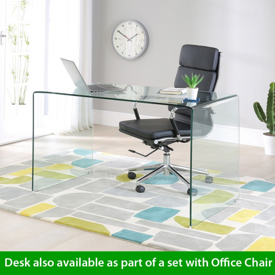 Geo-Glass Large Clear Glass Desk | The Furniture Market