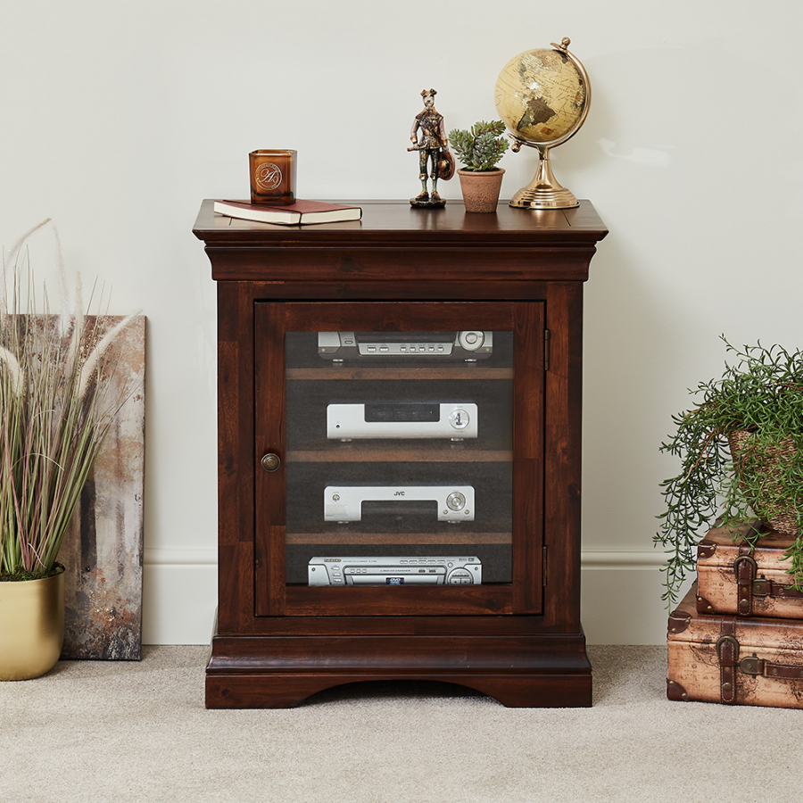French Hardwood Mahogany Stained Glazed Hi-Fi Media Unit Cabinet | The ...