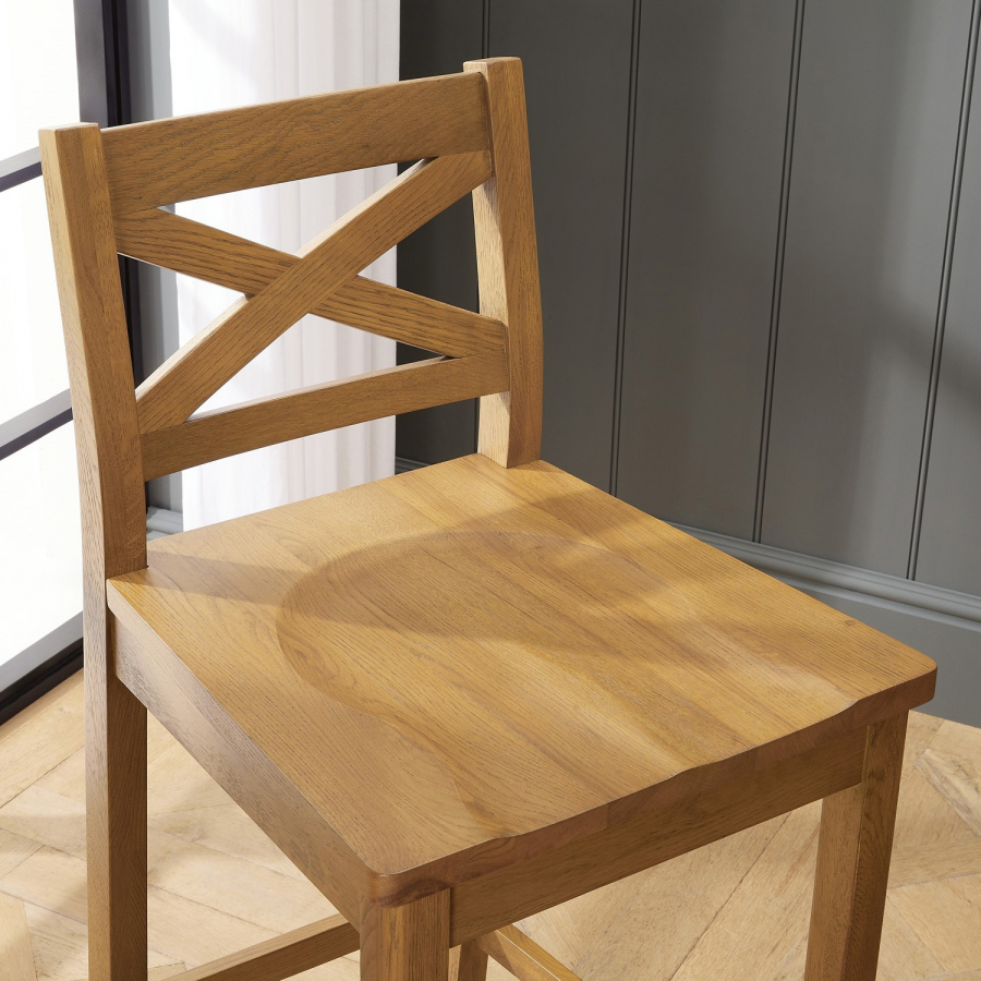 Cotswold Rustic Smoked Oak Cross Back Bar Stool | The Furniture Market