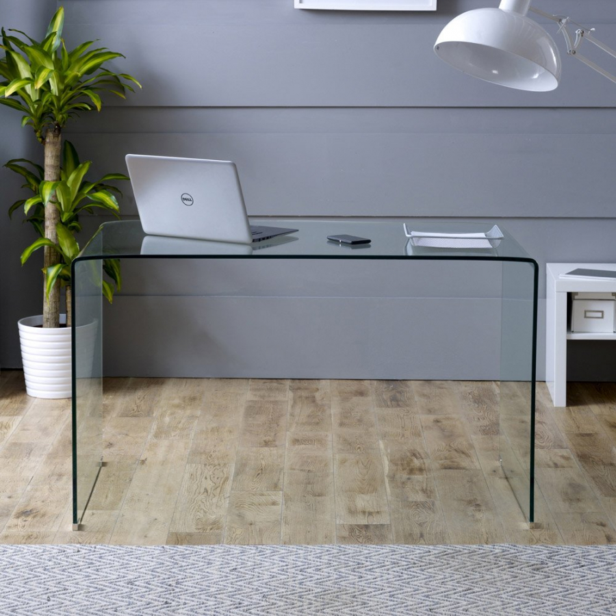 Geo-Glass Large Clear Glass Desk + Designer Office Chair | The ...