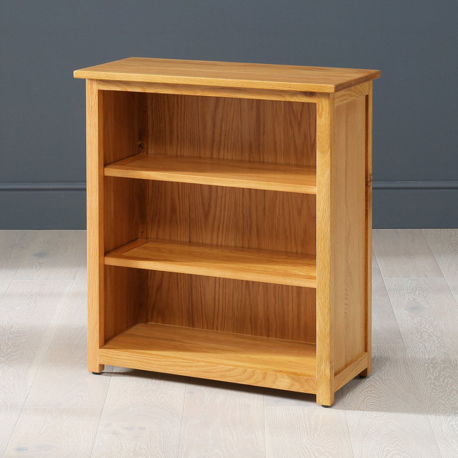London Essentials Oak Small Low Compact Adjustable 3 Shelf Bookcase ...