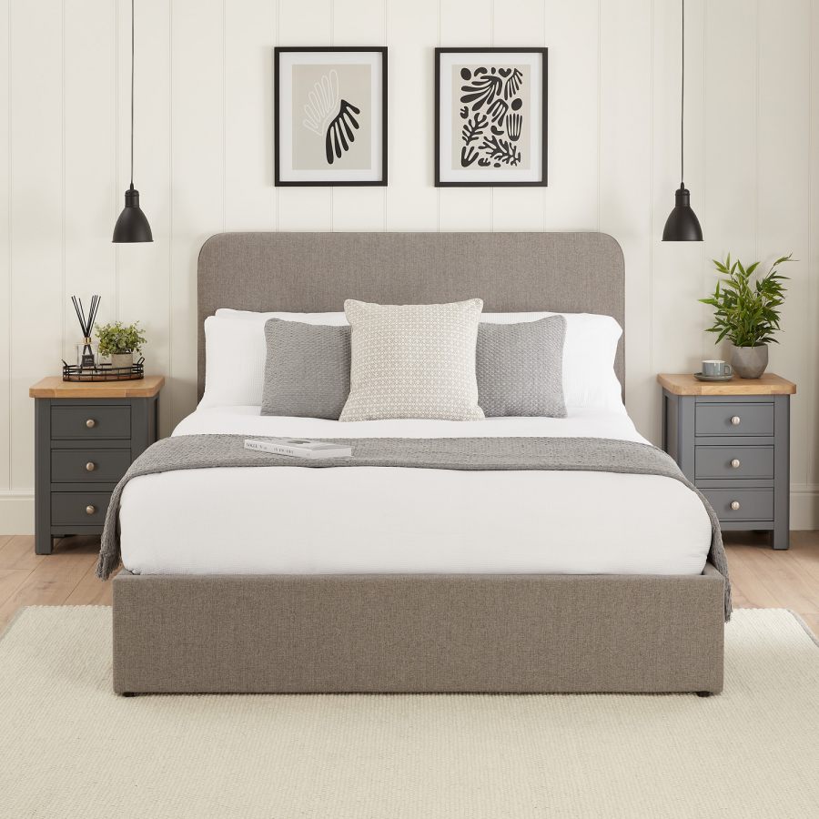 Soho Curved 5ft King Size Storage Ottoman Bed - Grey Linen Fabric | The ...