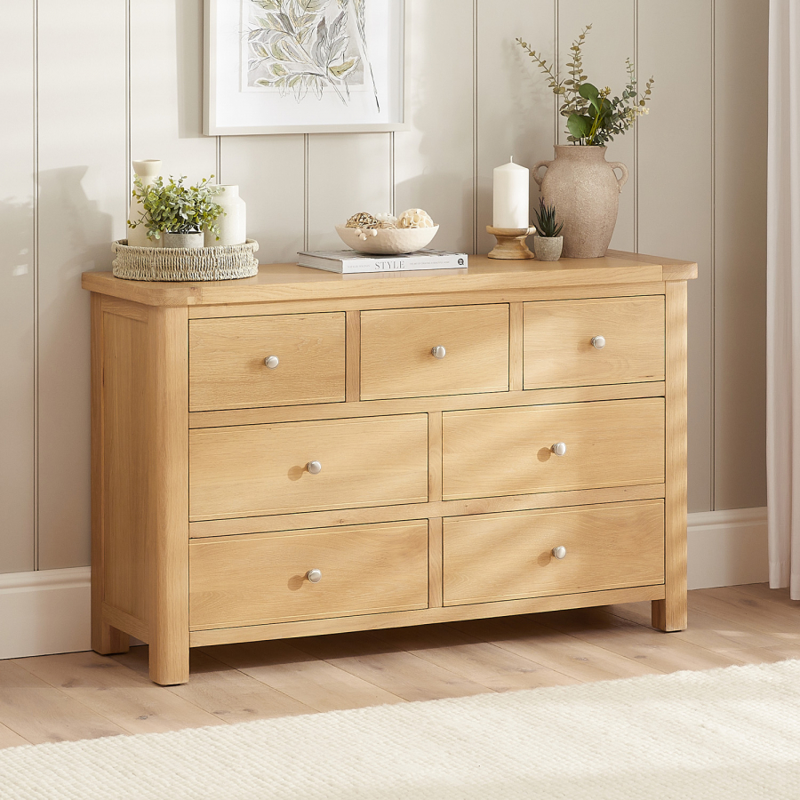 Marbury Oak 3 over 4 Drawer Wide Chest | The Furniture Market