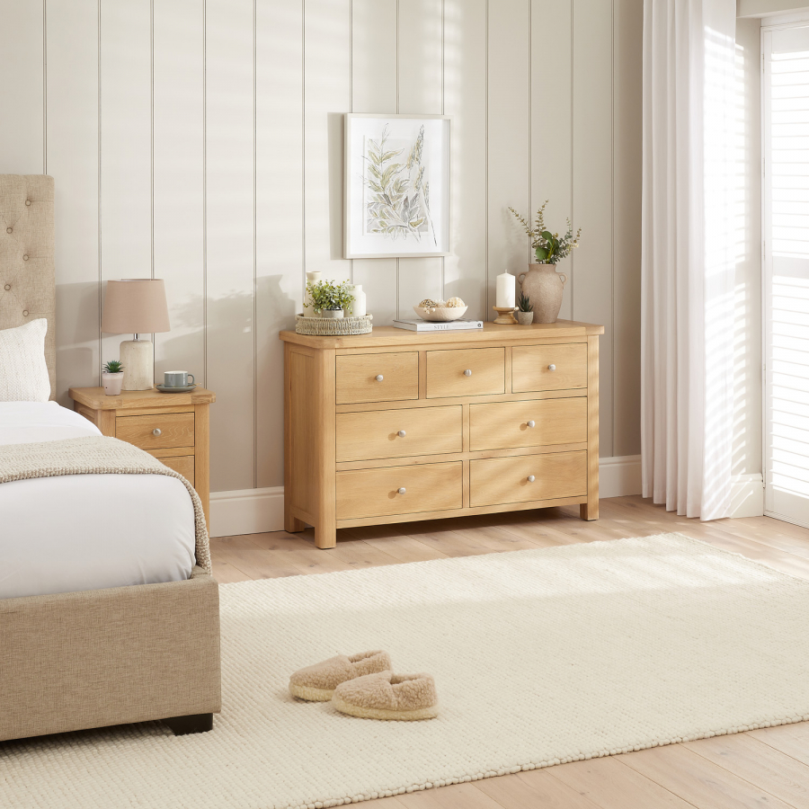 Marbury Oak 3 over 4 Drawer Wide Chest | The Furniture Market