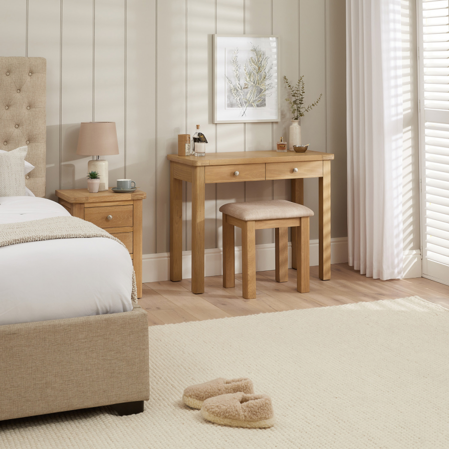 Marbury Oak 2 Drawer Dressing Table Set with Stool | The Furniture Market