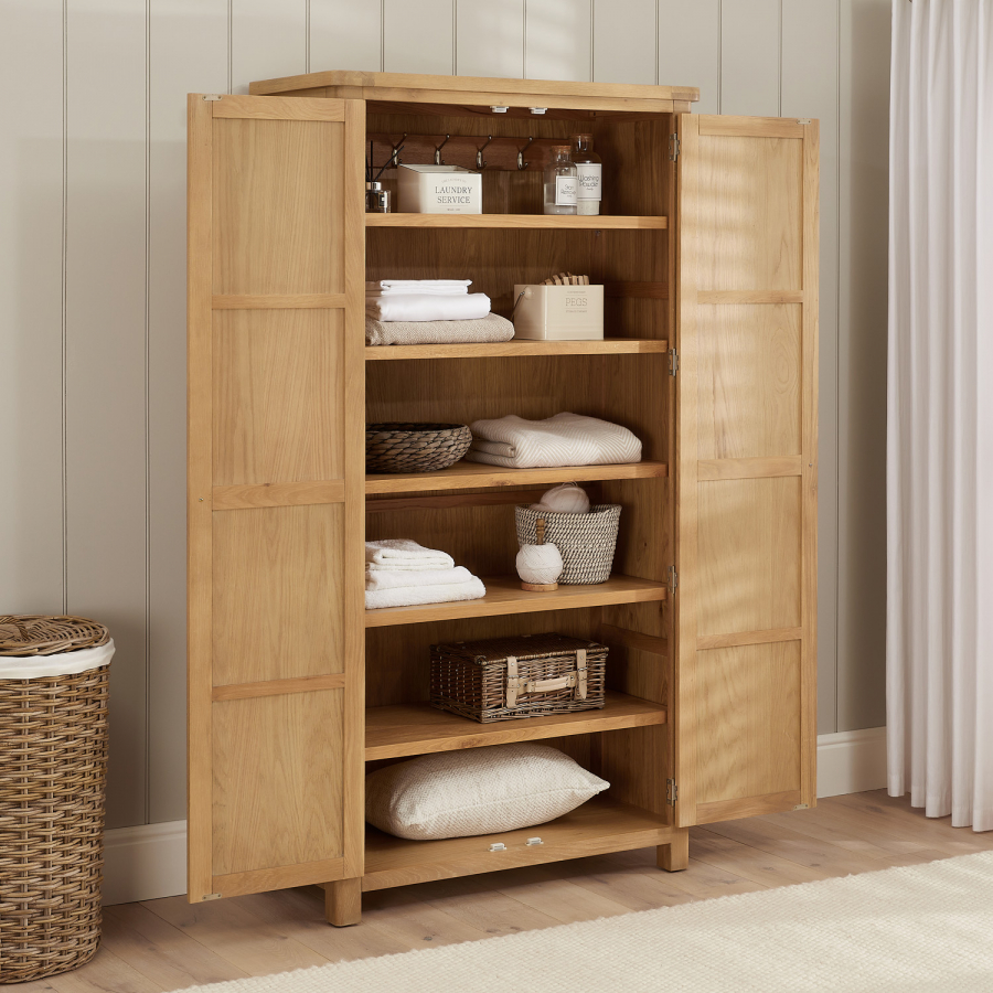 Marbury Oak Double Shaker Linen Cupboard | The Furniture Market