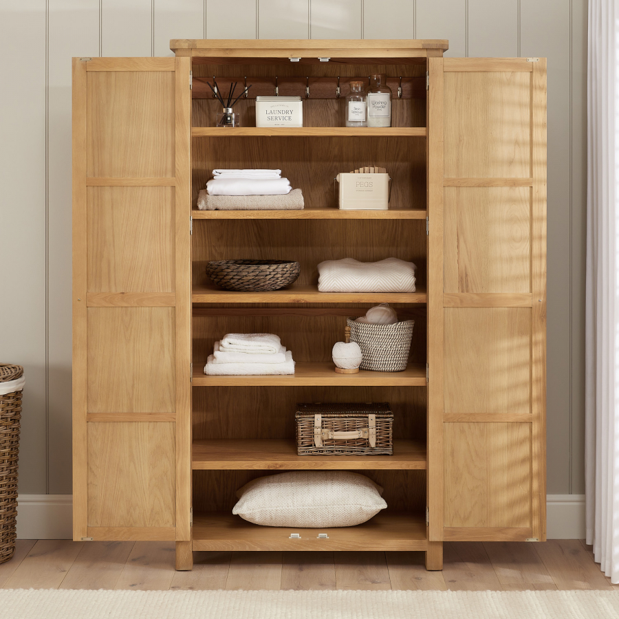 Marbury Oak Double Shaker Linen Cupboard | The Furniture Market