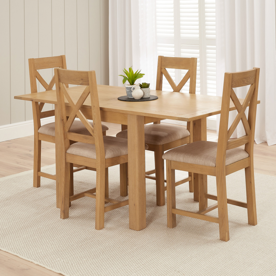 Marbury Oak Flip Top Extending Dining Table with 4 Oak Dining Chairs ...