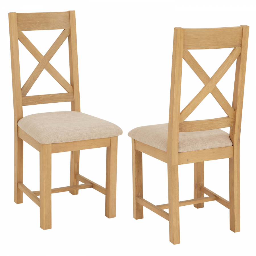 Marbury Oak Cross Back Dining Chair with Natural Fabric Seat | The ...