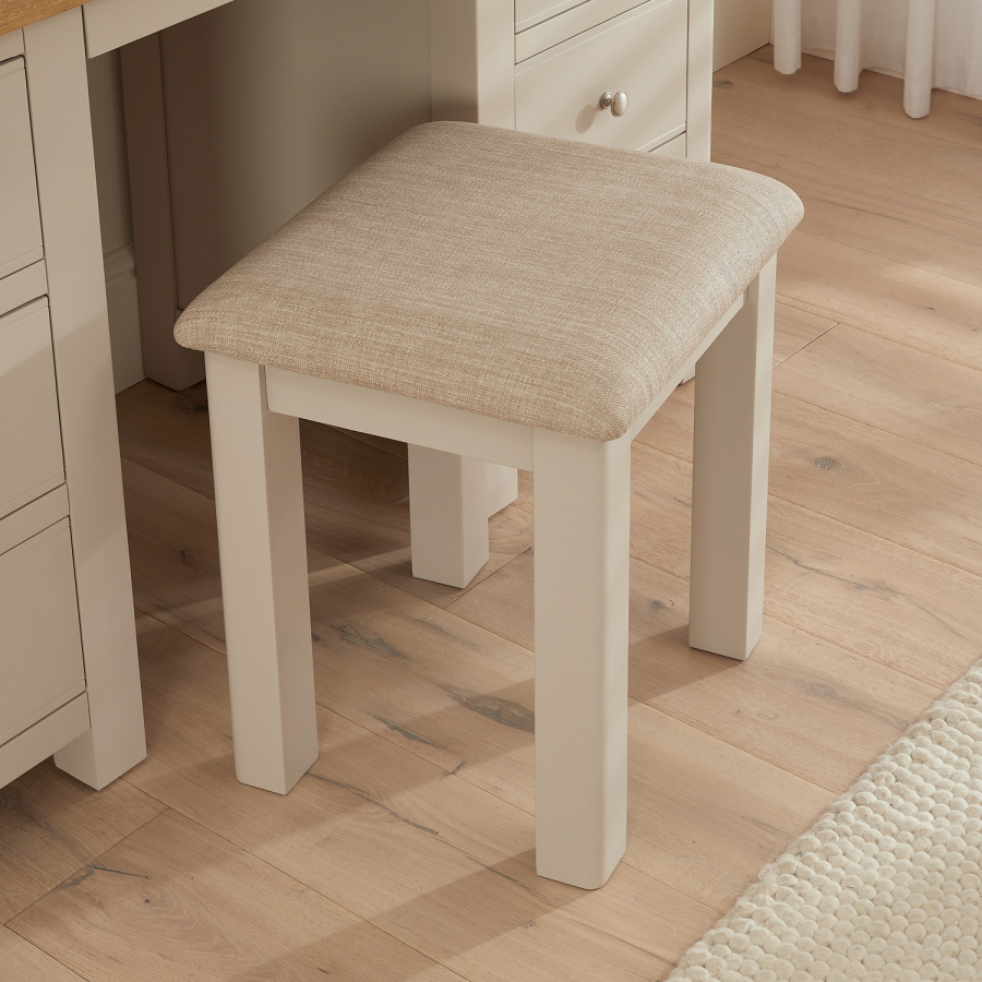 Marbury Putty Grey Painted Dressing Table Stool with Natural Fabric ...