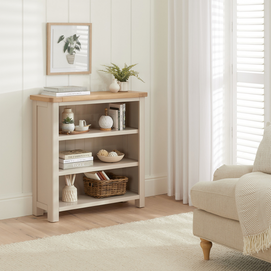 Marbury Putty Grey Painted Small Low Bookcase | The Furniture Market