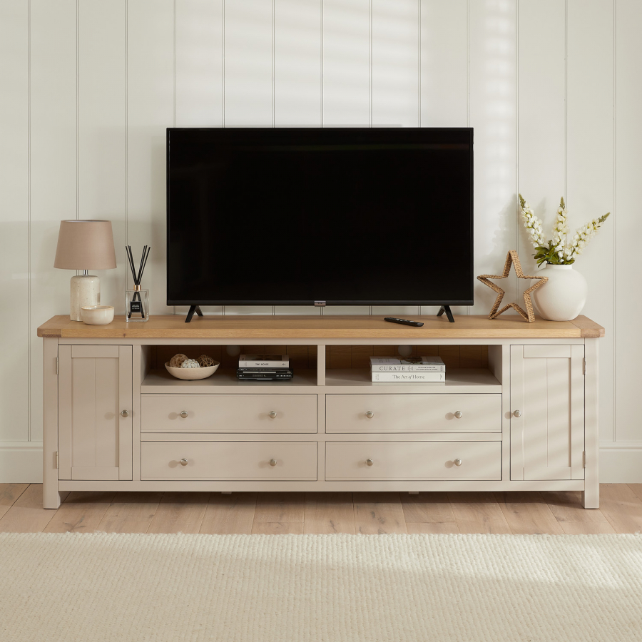 Marbury Putty Grey Painted XXL Widescreen TV Unit Stand – Up to 100” TV ...
