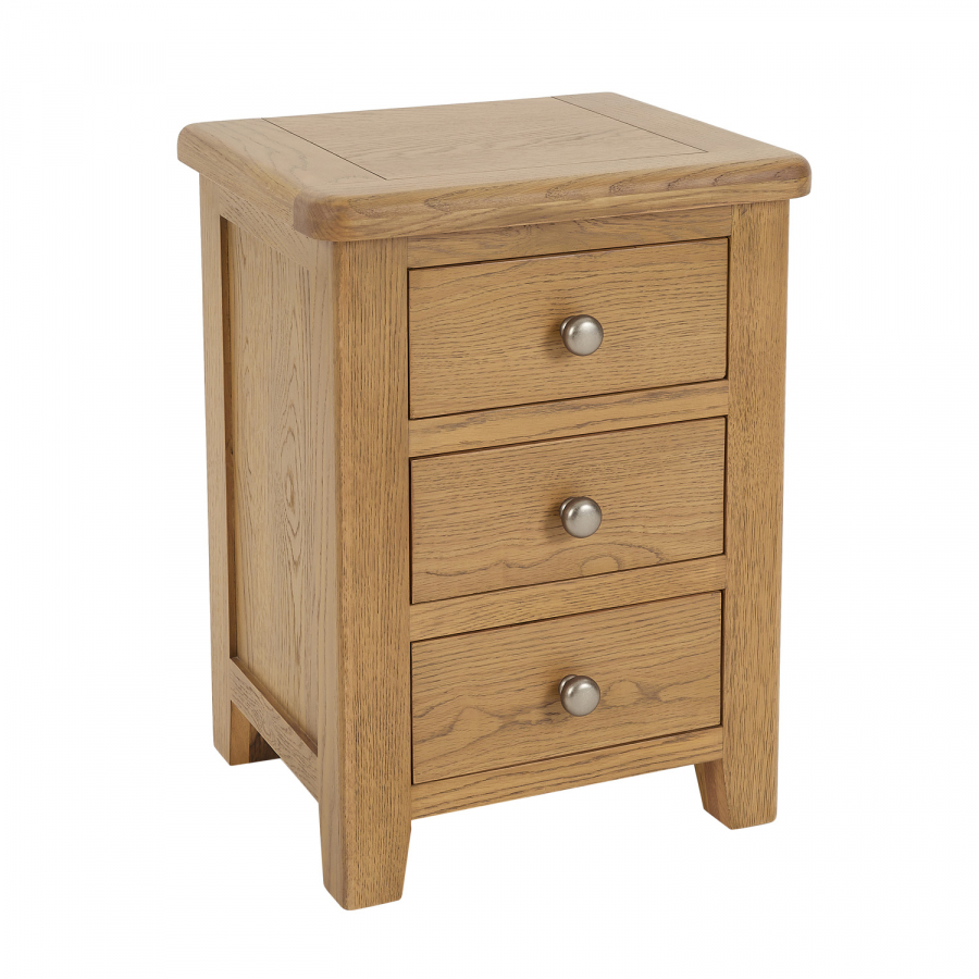 Cotswold Rustic Smoked Oak 3 Drawer Bedside Table | The Furniture Market