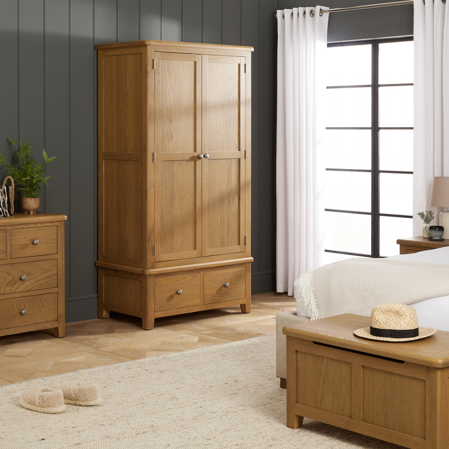 Cotswold Rustic Smoked Oak Double 2 Door Wardrobe with 2 Drawers | The ...