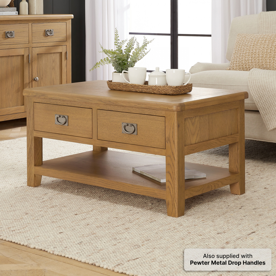 Cotswold Rustic Smoked Oak 2 Drawer Coffee Table with Shelf | The ...