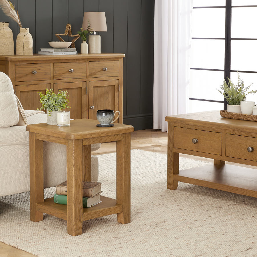 Cotswold Rustic Smoked Oak Lamp Side Table | The Furniture Market