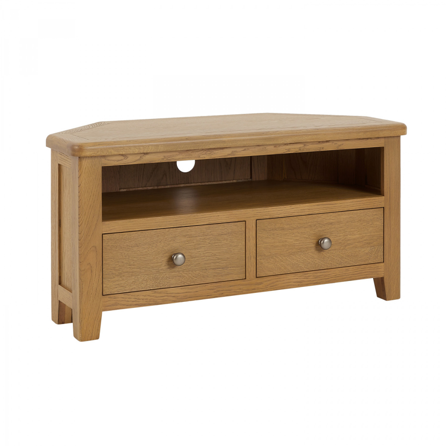 Cotswold Rustic Smoked Oak Corner TV Unit Stand – Up to 46” Widescreen ...