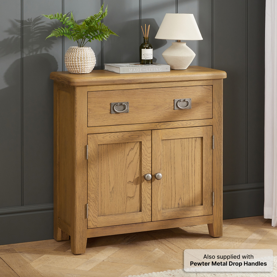 Cotswold Rustic Smoked Oak Compact Small Sideboard | The Furniture Market