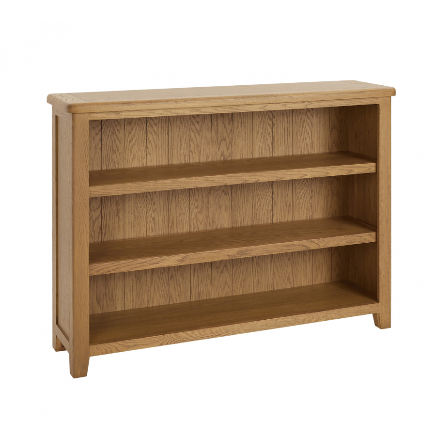 Cotswold Rustic Smoked Oak Wide Low Bookcase | The Furniture Market