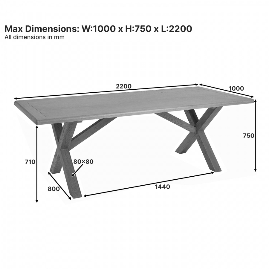 Cotswold Rustic Smoked Oak 2.2m Cross Leg Dining Table – 8 Seater | The ...