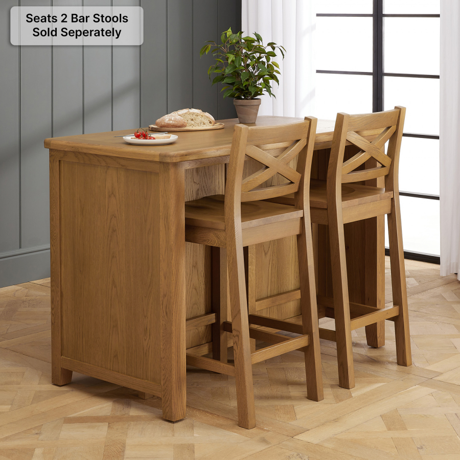 Cotswold Rustic Smoked Oak Kitchen Island with Bar Table Top (2 Seater ...