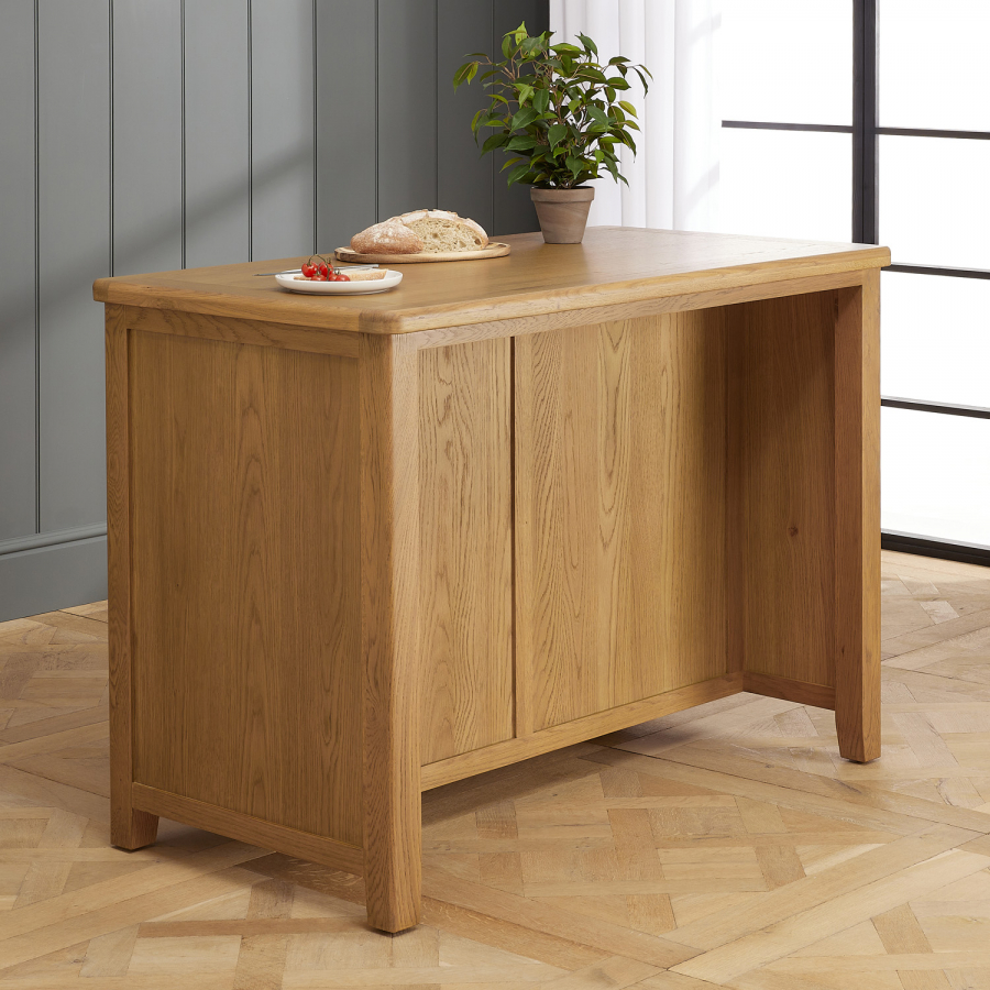 Cotswold Rustic Smoked Oak Kitchen Island with Bar Table Top (2 Seater ...