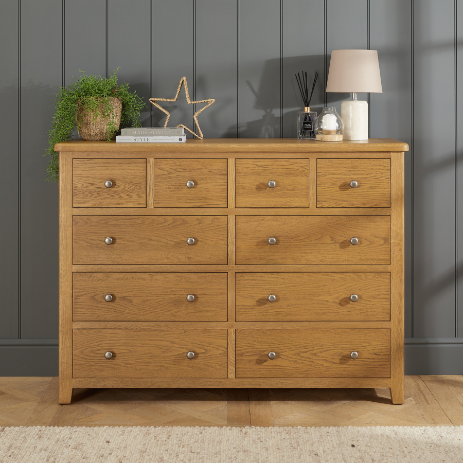 Cotswold Rustic Smoked Oak Extra Large Jumbo 10 Drawer Chest | The ...