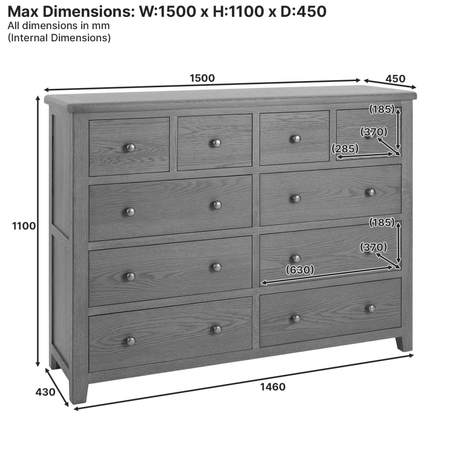 Cotswold Rustic Smoked Oak Extra Large Jumbo 10 Drawer Chest | The ...