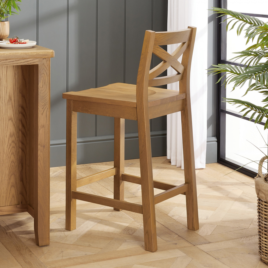 Cotswold Rustic Smoked Oak Three Seater Bar Kitchen Island with Oak Bar ...
