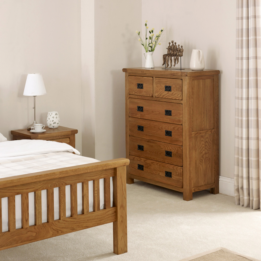 Rustic Oak 2 over 4 Drawer Large Tall Chest of Drawers | The Furniture ...