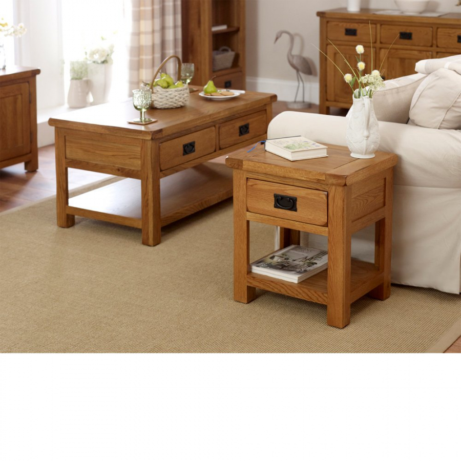 Rustic Oak Lamp Table | The Furniture Market