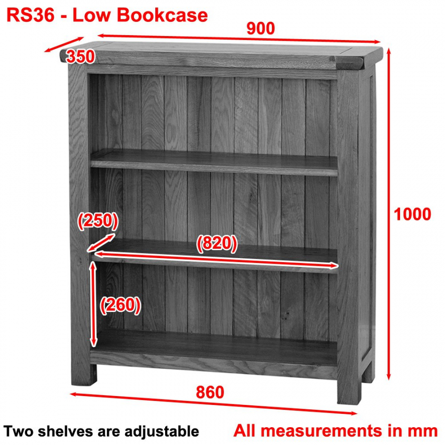 Rustic Oak Small Low Compact Adjustable 2 Shelf Bookcase | The ...