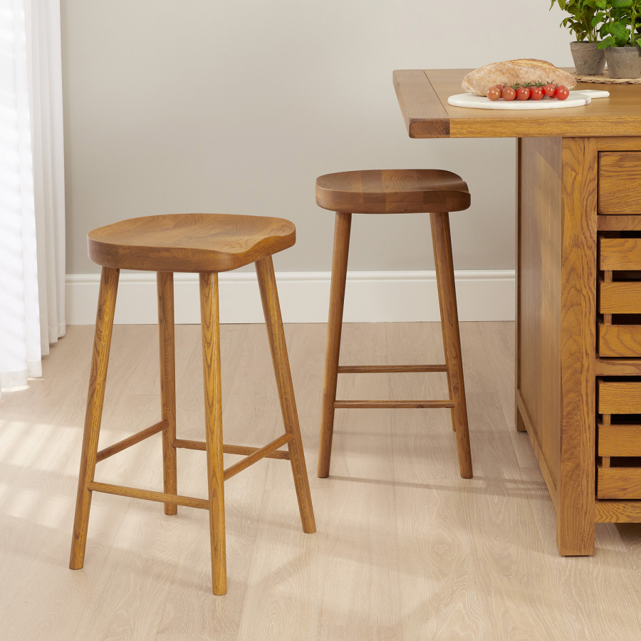 Rustic Solid Oak Counter Bar Stool | The Furniture Market
