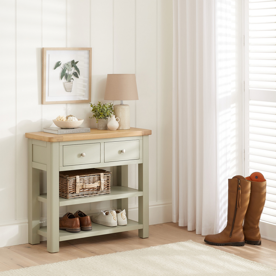 Marbury Sage Green Painted 2 Drawer Hall Console Table | The Furniture ...