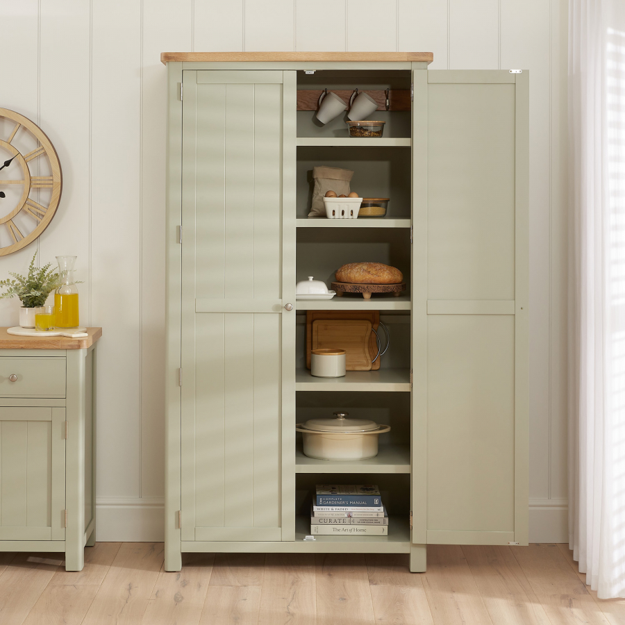 Marbury Sage Green Painted Double Shaker Kitchen Pantry Cupboard | The ...
