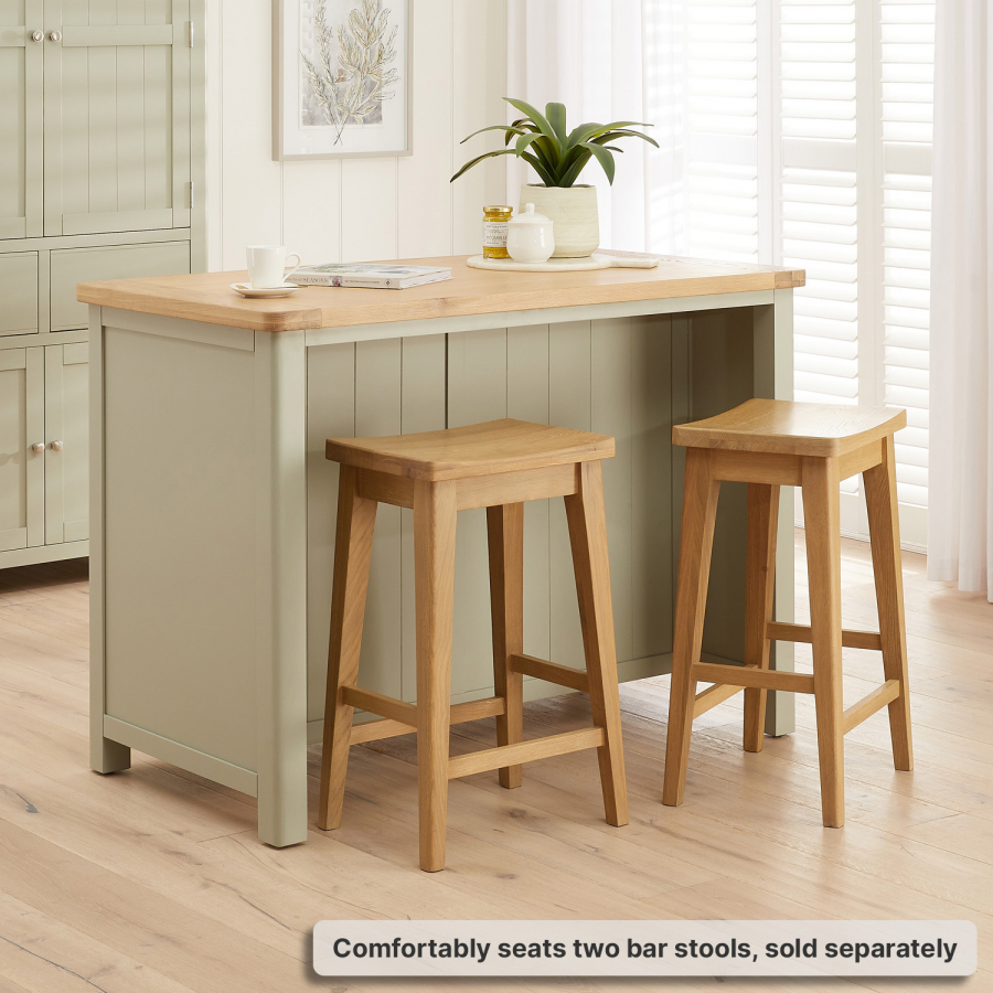 Marbury Sage Green Painted Kitchen Island Counter with Breakfast Bar ...