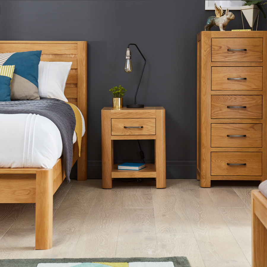 Soho Oak 1 Drawer Lamp Side Table | The Furniture Market