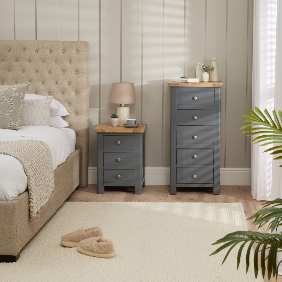 Marbury Slate Grey Painted 5 Drawer Tallboy Narrow Chest | The ...