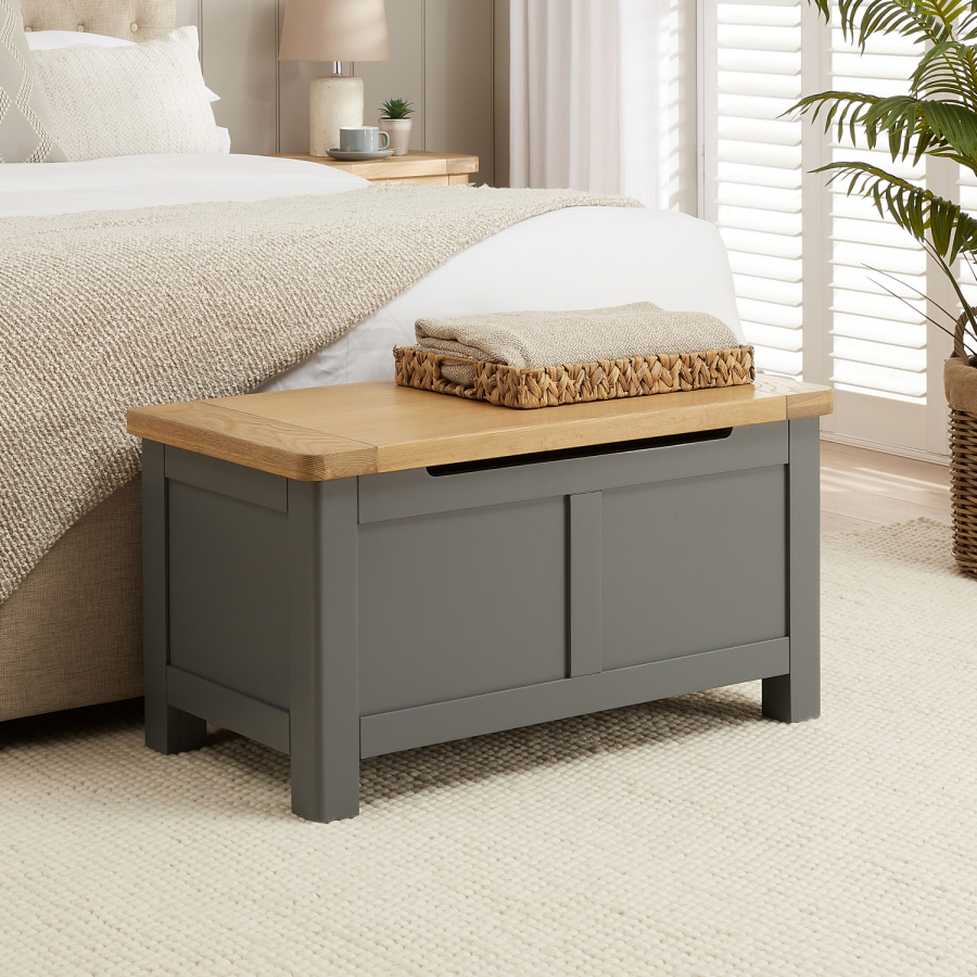 Marbury Slate Grey Painted Blanket Bedding Box | The Furniture Market