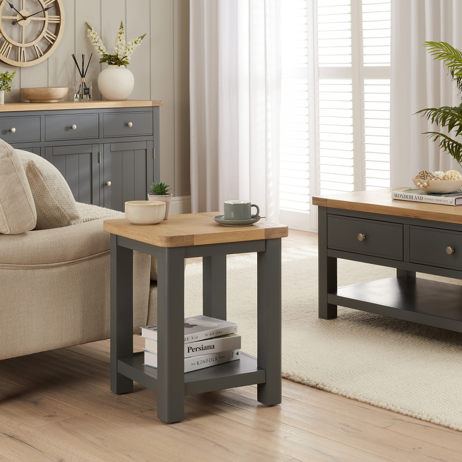 Marbury Slate Grey Painted Lamp Side Table | The Furniture Market