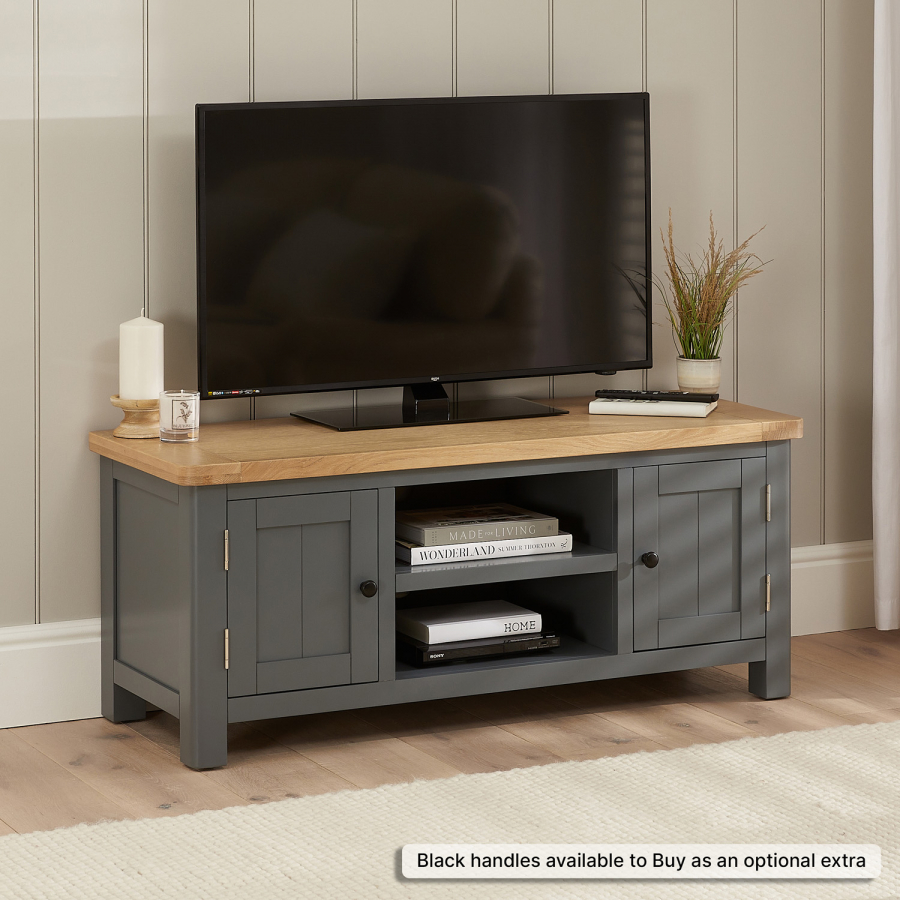 Marbury Slate Grey Painted Widescreen TV Unit Stand – Up to 60” TV Size ...