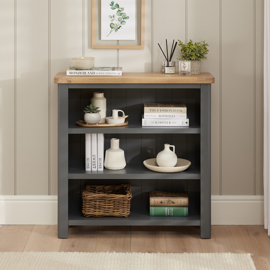 Marbury Slate Grey Painted Small Low Bookcase | The Furniture Market